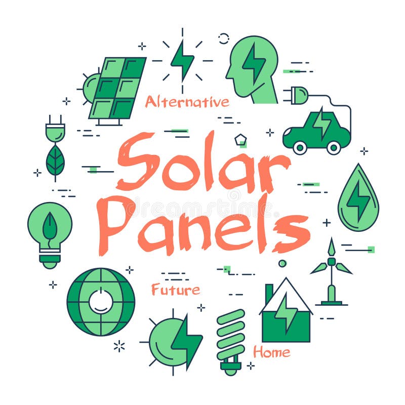 Green Eco Solar Panel Concept Stock Vector - Illustration of outline ...