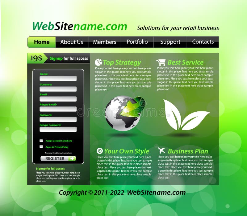 Green Eco Vector Website Template with Lighbulb Stock Vector ...