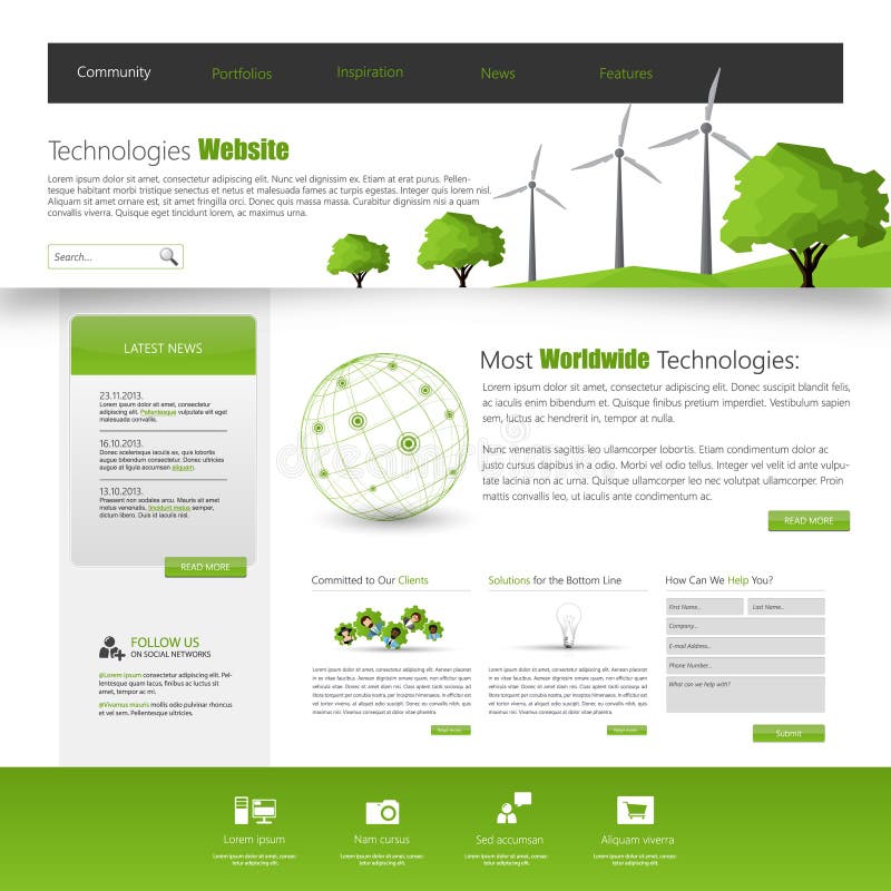 Modern Eco Website Template with Flat Eco Pollution Illustration Stock ...