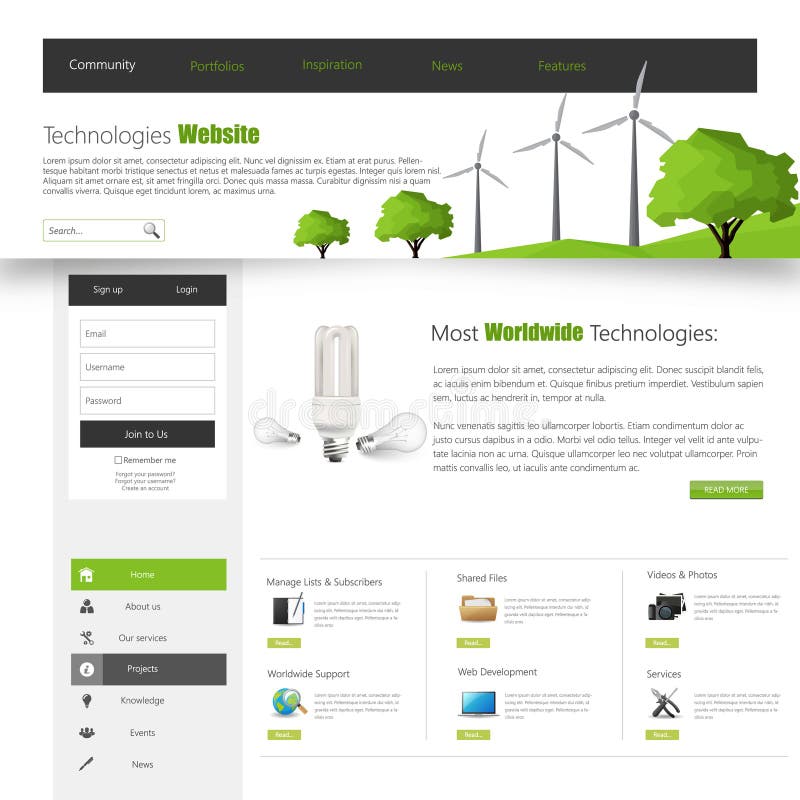 Green Eco Website Template stock vector. Illustration of footer - 49982374