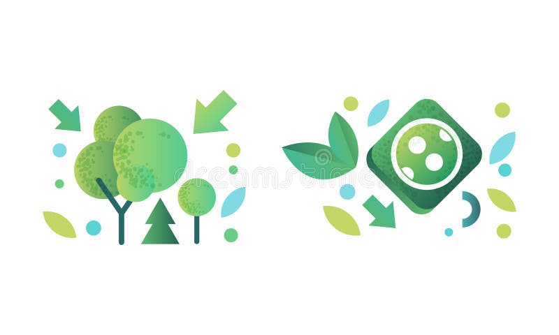 Green Ecology Flat Icon and Eco-friendly Environmental Symbol with Tree ...