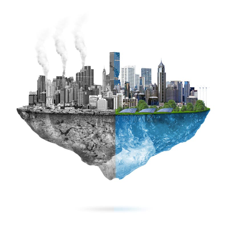 Green Ecology Vs. Pollution Stock Illustration - Illustration of save ...