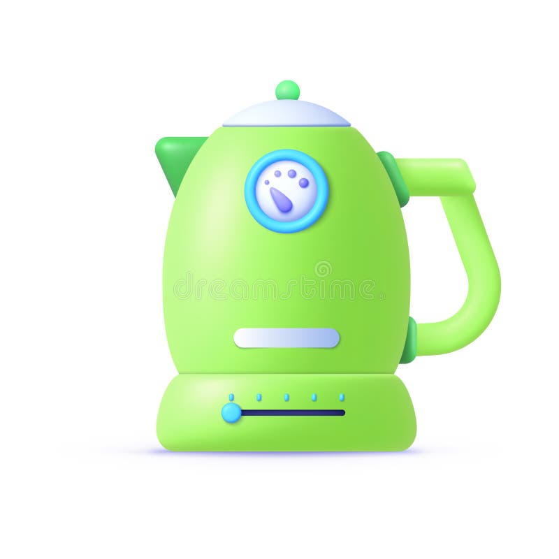Green Electric Kettle 3d in Modern Style on Light Background. Vector ...