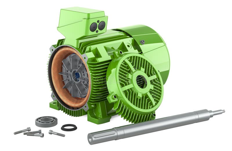 Green Electric Motor, Parts. 3D Rendering Stock Illustration ...