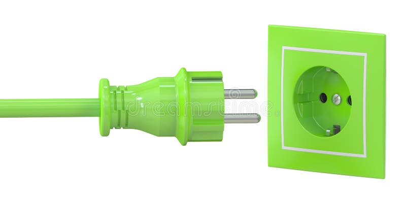 Green Electric Plug and Socket, Green Energy Concept. 3D Rendering ...