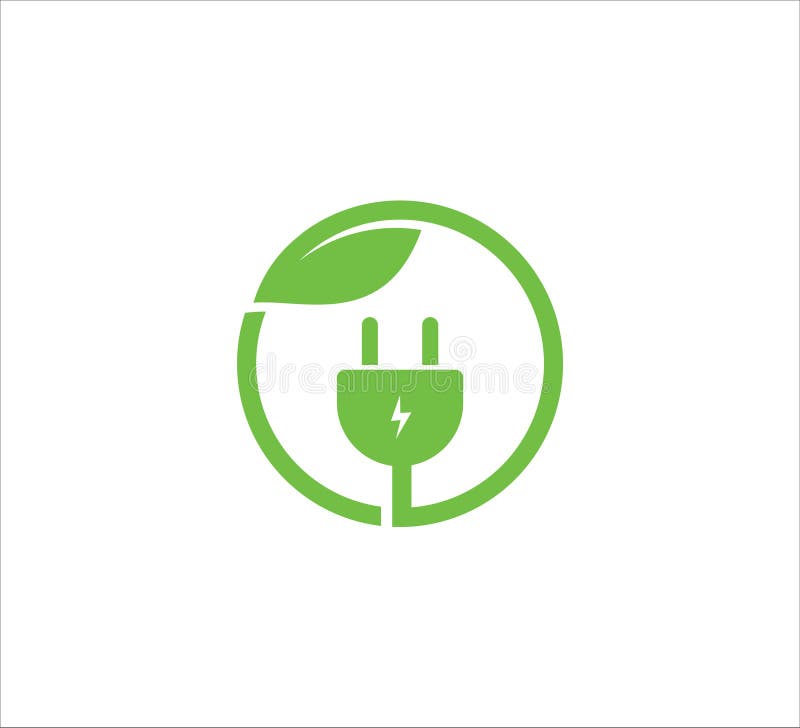 Green Electric Plugin Inside Circle with Leaf Vector Icon Logo Design ...
