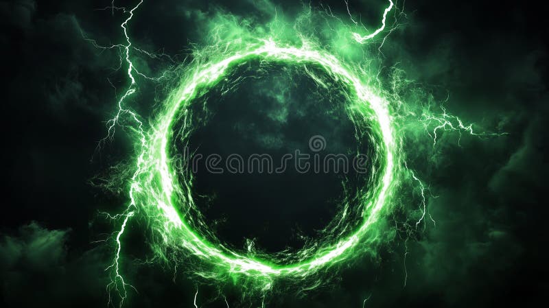 Green Electric Ring with Lightning in a Dark Sky Stock Illustration ...