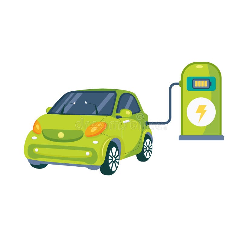 Green Electric Smart Car on Charge. Vector Illustration Stock Vector ...