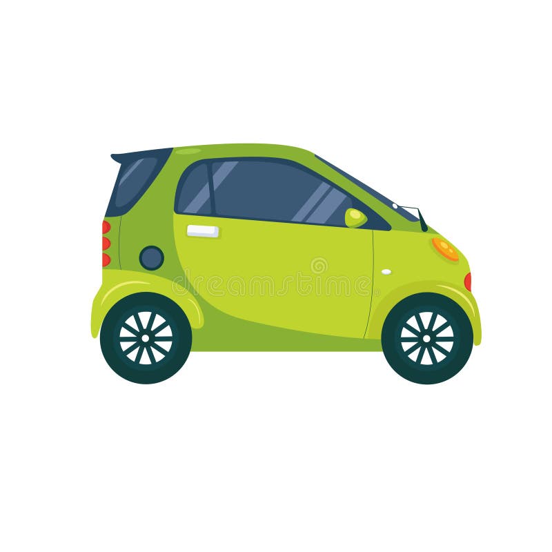 Green Electric Smart Car Driving on the Road. Vector Illustration Stock ...