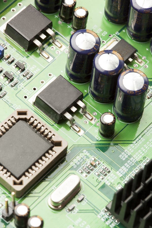 Green Electrical Circuit Board with Microchips and Transistors Stock ...