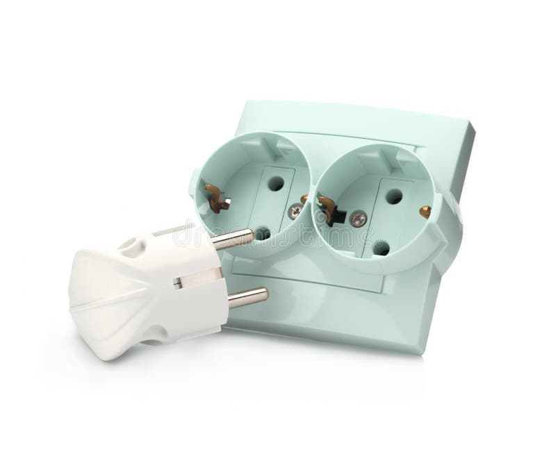 Green Electrical Outlets and Plugs on a White Background Stock Image ...