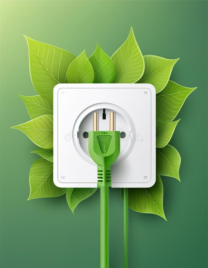 Green Energy Concept with Plug and Leaves, Renewable Energy Stock ...