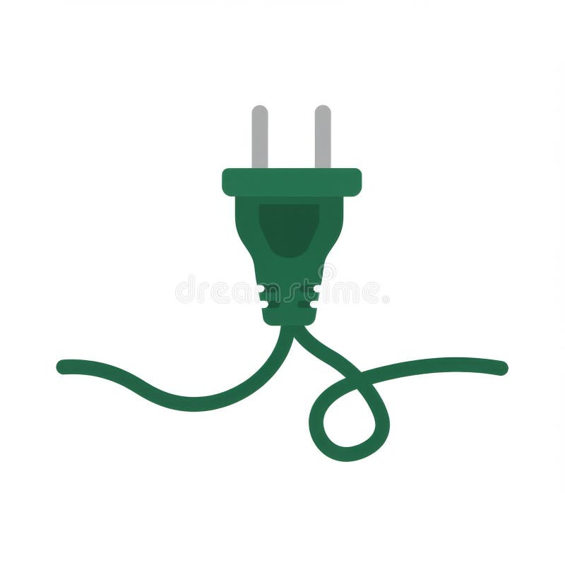 Green Electrical Plug with Cord on White Background Stock Illustration ...