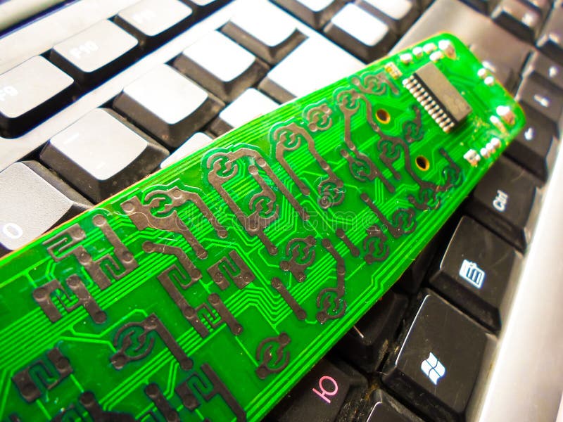 Green Electronic Board on the Keyboard. Repair of Equipment. System ...