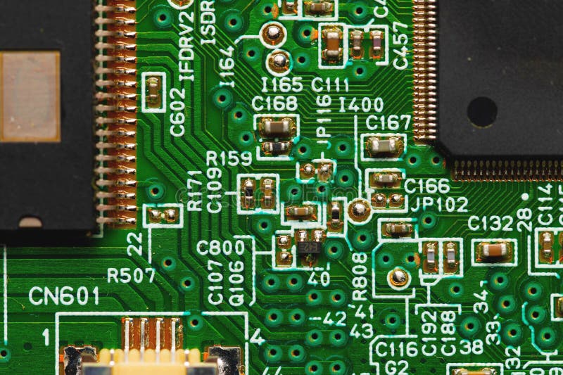 Green Electronic Board with Radioelements Close-up. Background for the ...