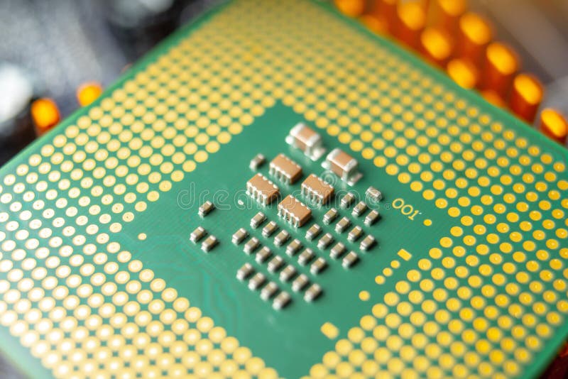 Green Electronic Chip CPU Closeup. Concept of High Technology and ...