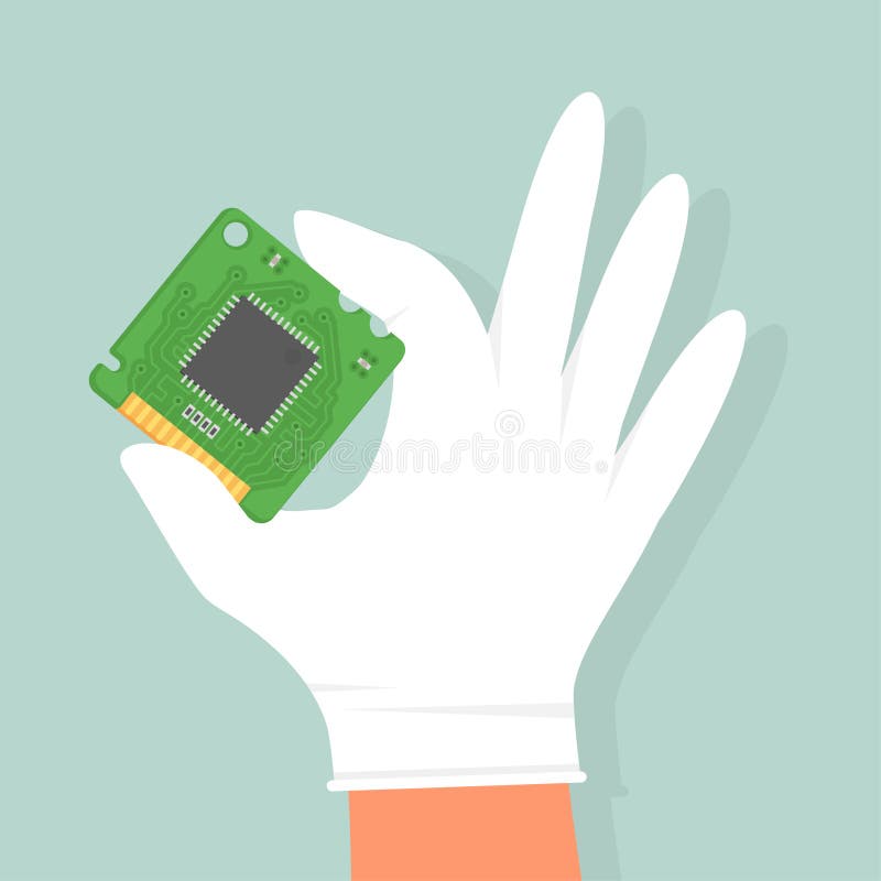 Green Electronic Microcircuit in Hand. the Microprocessor and Computer ...