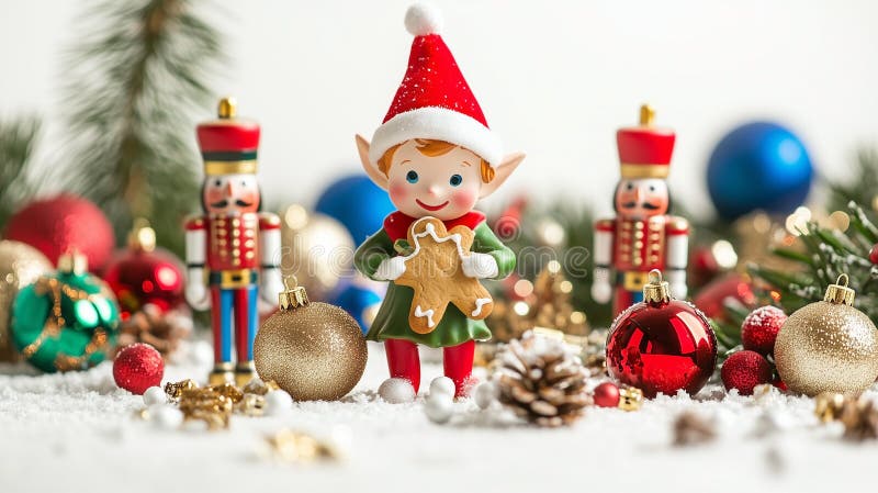 A Green Elf is Holding a Gingerbread Man in His Hand Stock Illustration ...