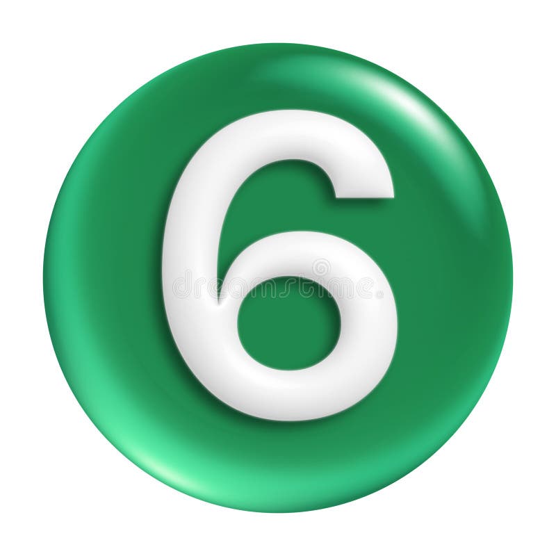 Green Embossed Button with White Number 6, 3d Illustration Stock ...