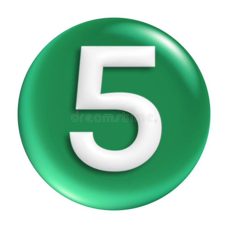 Green Embossed Button with White Number 5, 3d Illustration Stock ...