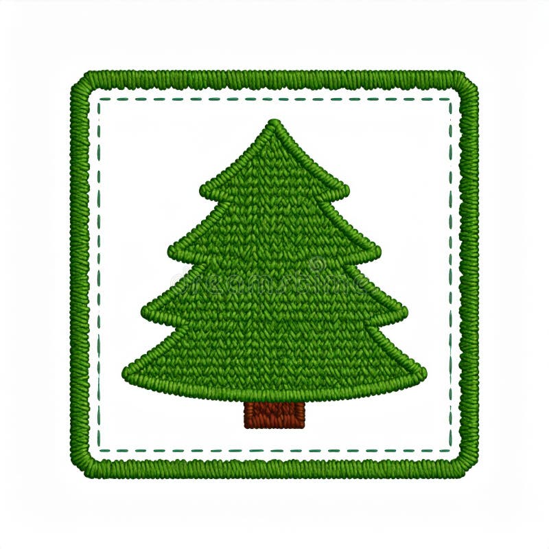 Green Embroidered Evergreen Tree Patch on a White Background Square ...