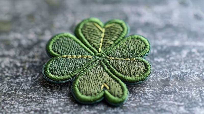 Green Embroidered Four-leaf Clover Patch on Textured Background Stock ...