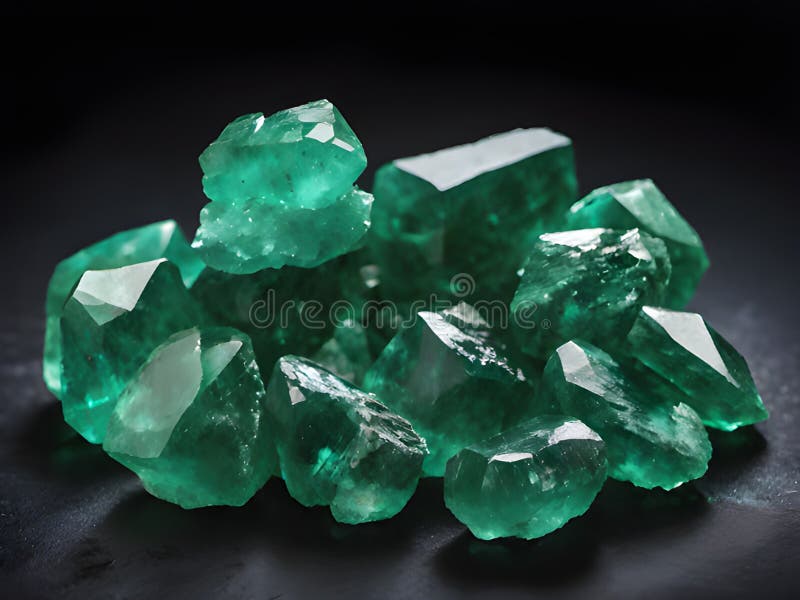 Green Emerald Gemstone with Rough Cut or Uncut. Dark Studio Background ...