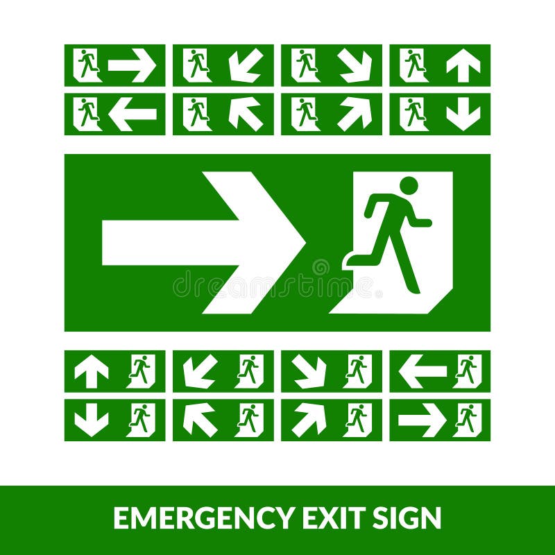 Green Emergency Exit Sign, Icon and Symbol Stock Vector - Illustration ...
