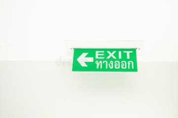 Green Emergency Exit Sign Green Light Box. Thai Letter is Thai Language ...