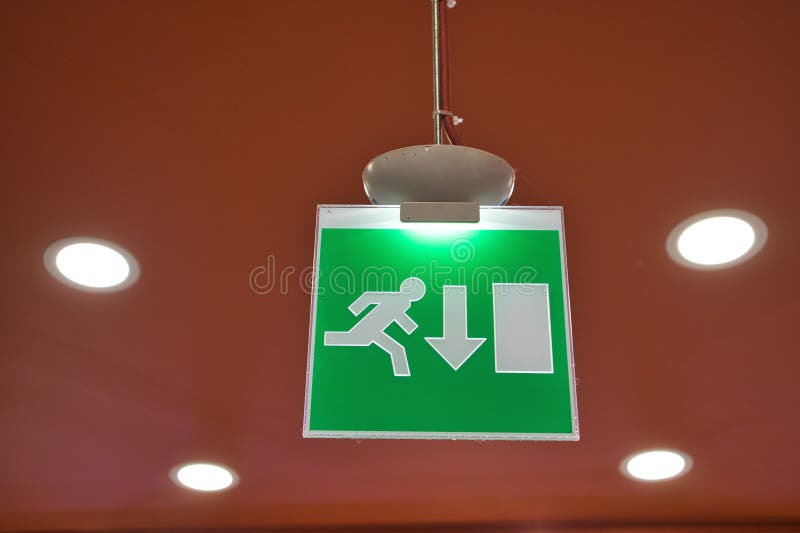 Green Emergency Exit Sign Indoors Stock Image - Image of danger, rescue ...