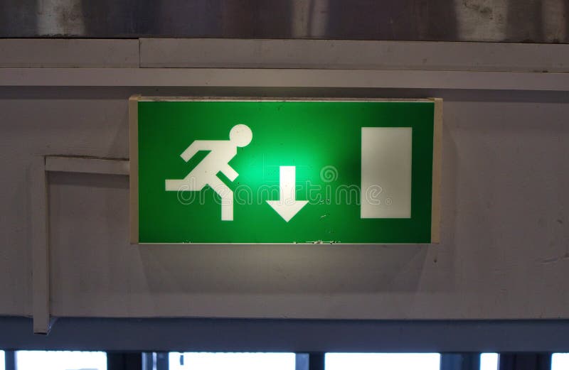 Green Emergency Exit Sign Indoors Stock Photo - Image of rescue, help ...