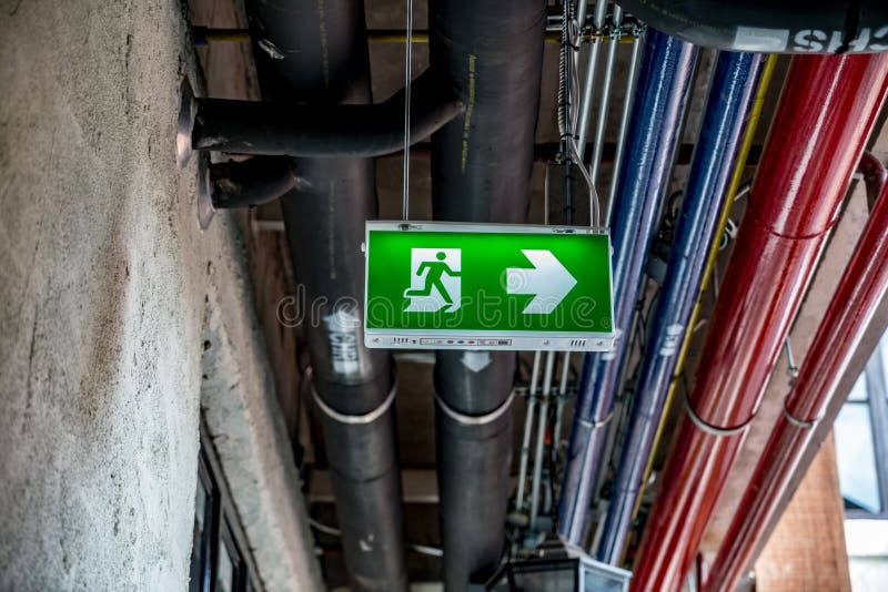 Emergency exit sign stock photo. Image of icon, light - 118398574