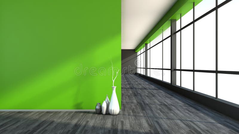 Green Empty Interior with Large Window Stock Illustration ...