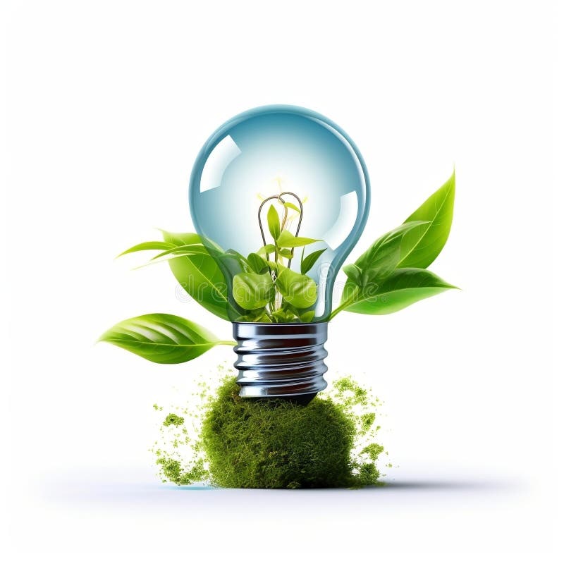 Green Energy Concept Bulb with Green Plant. Generative AI Stock ...