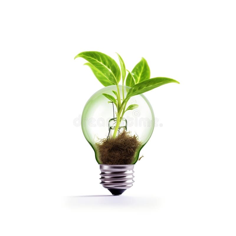 Green Energy Concept Bulb with Green Plant. Generative AI Stock ...