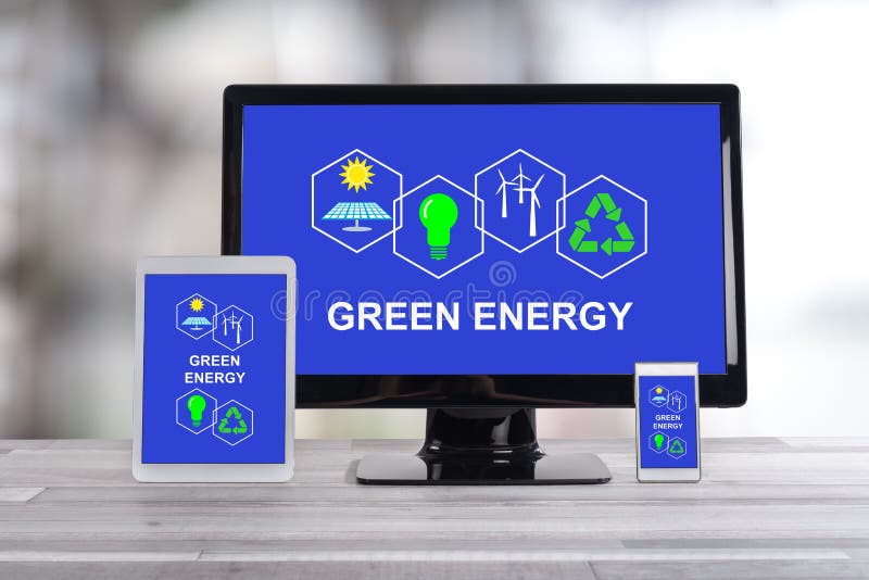 Green Energy Concept on Different Devices Stock Photo - Image of ...