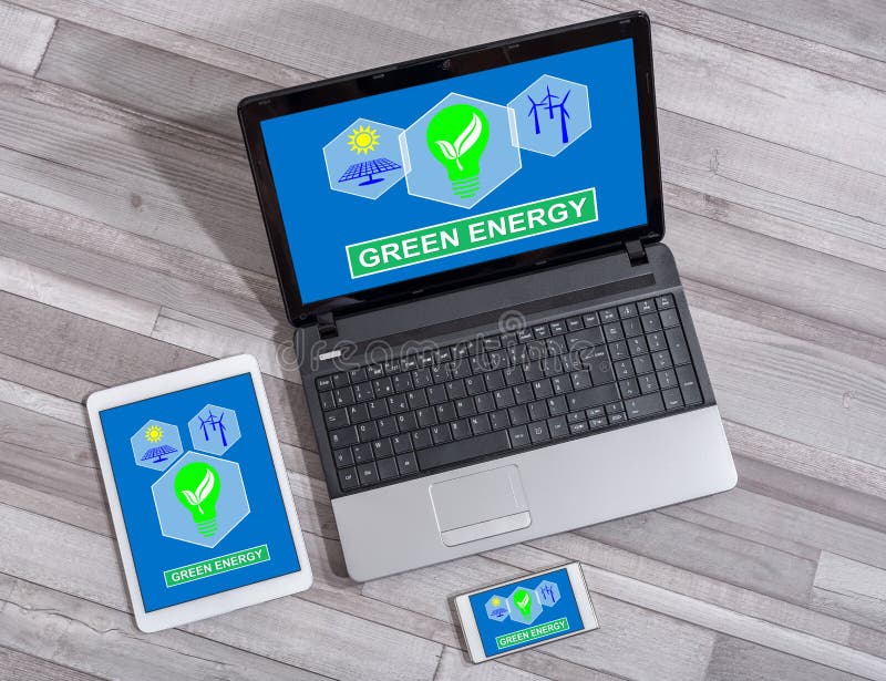 Green Energy Concept on Different Devices Stock Photo - Image of ...