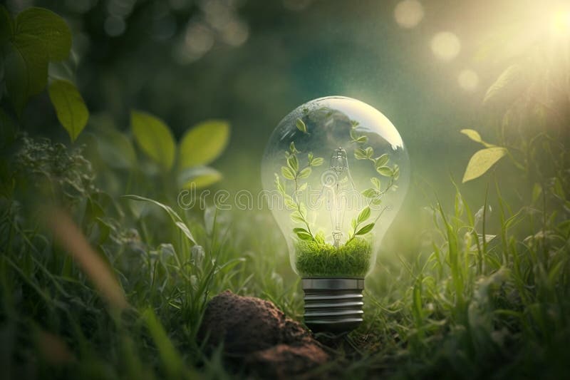 Green Energy Concept. Electric Light Bulb in Grass. Ai Generative Stock ...