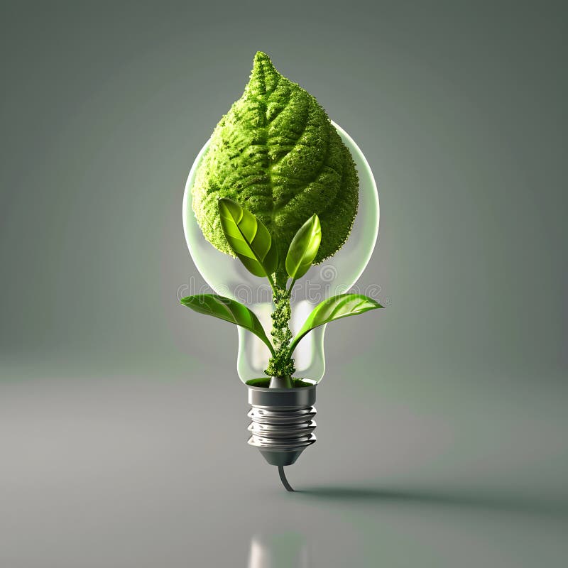 Green Energy Concept with Leaf and Light Bulb Stock Image - Image of ...