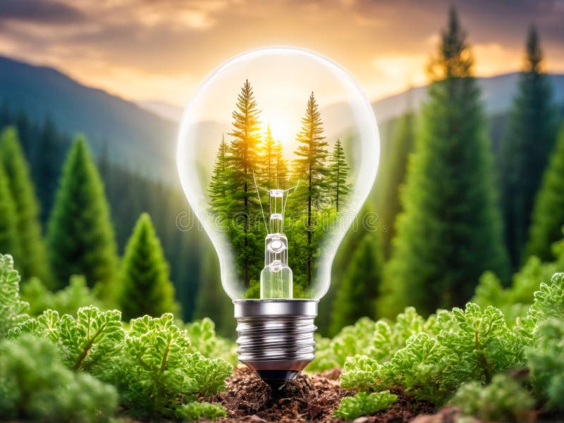 Green Energy Concept. a Light Bulb Hanging Above the Plants Stock Photo ...