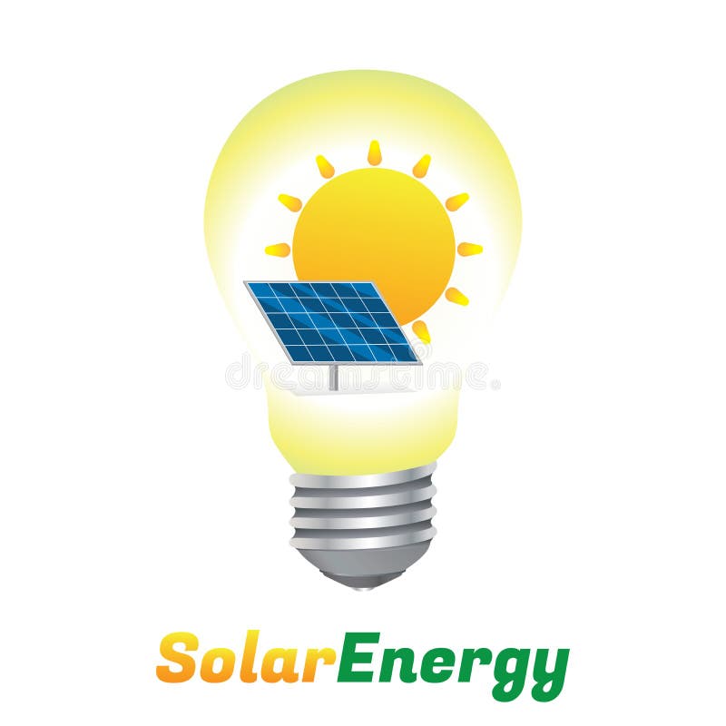 Green Energy Concept. Light Bulb with Solar Panel Inside Flat Design ...