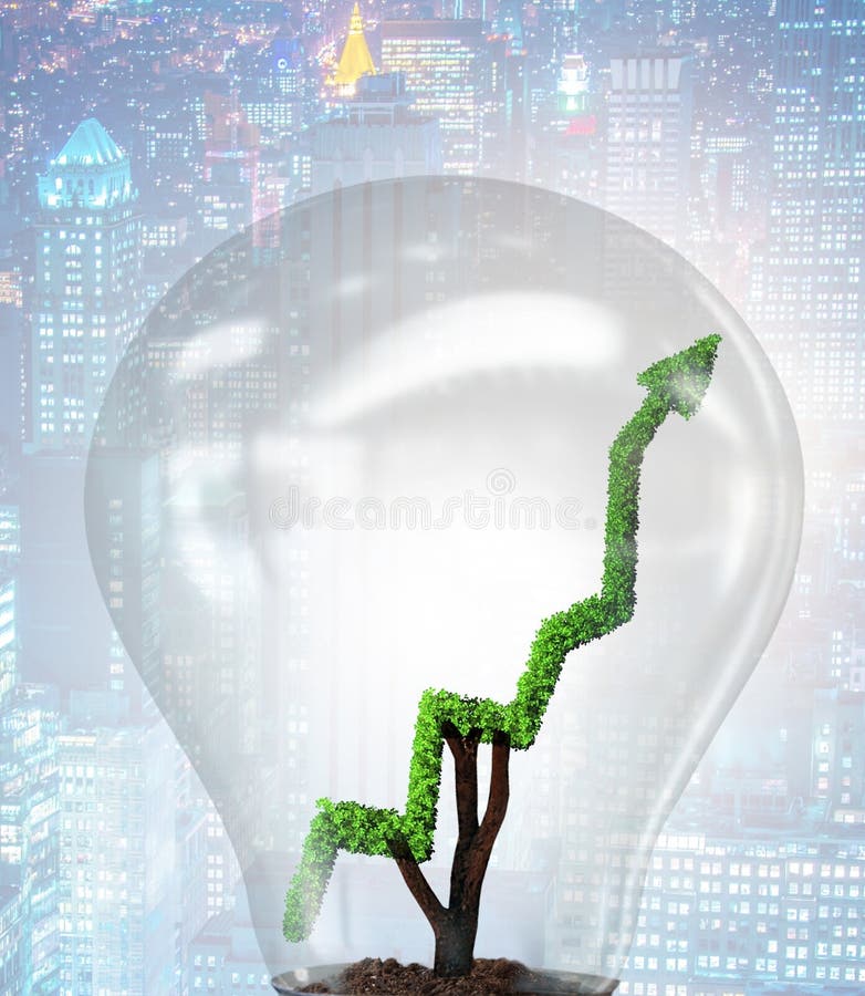 The Green Energy Concept with Green Line Graph in Light Bulb Stock ...