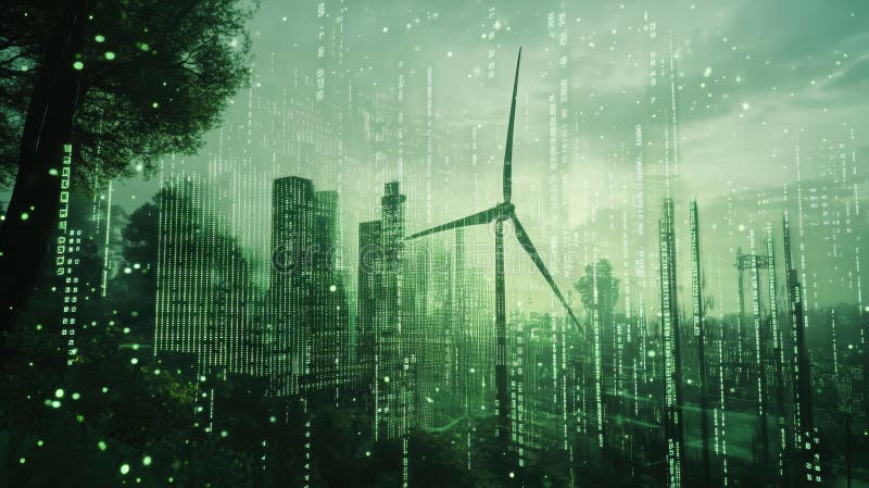 Green Energy Data Display with Wind Turbines Stock Illustration ...