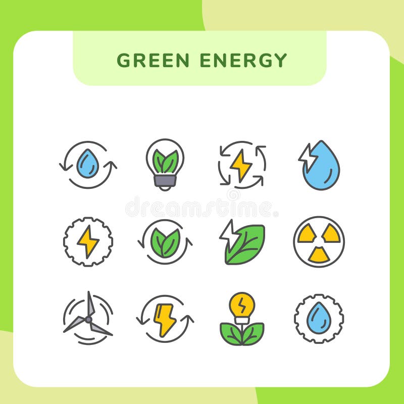 Green Energy Icon Set Collections Pack with Modern Flat Style Smooth ...