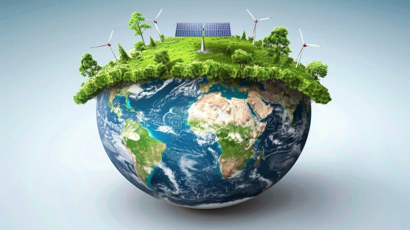 Green Energy Integration Concept with Wind Turbines, Solar Panels, and ...