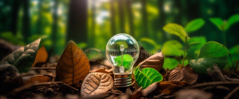 Green Energy a Light Bulb with a Sprout in the Forest. Generative AI ...