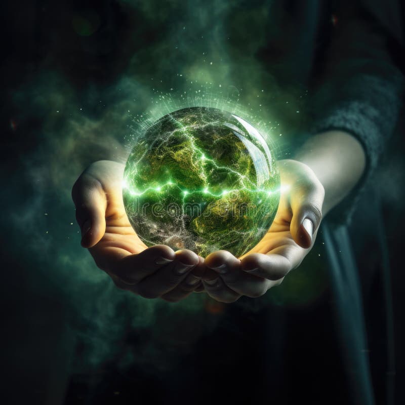 Green Energy Planet in Hands Stock Illustration - Illustration of ...