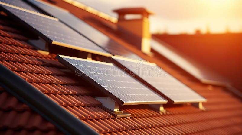 Green Energy. Solar Panel on Rooftop Harnessing Natures Power ...