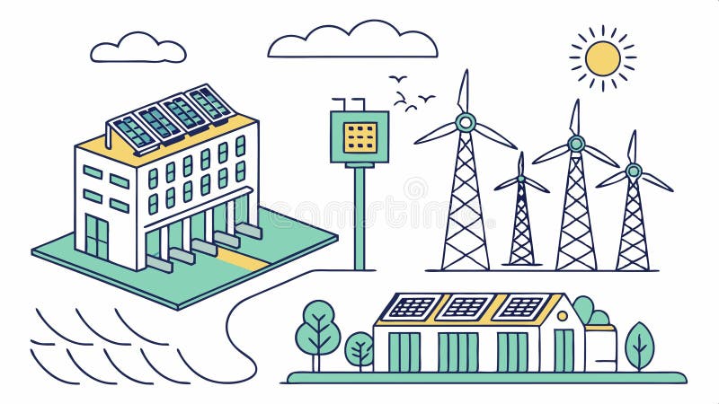 Green Energy with Solar Panels, Windmills, Sustainable Tech Vector ...