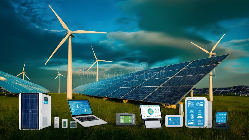 Green Energy System Solar Panels Wind Turbines Tech Devices Stock ...